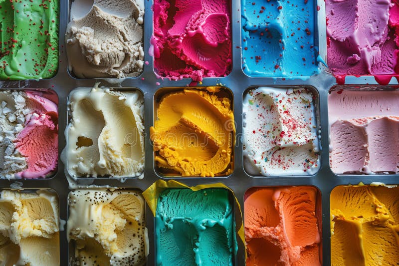 Colorful Ice Cream in Neat Rows with Various Flavors Stock Photo ...