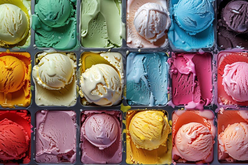 Colorful Ice Cream in Neat Rows with Various Flavors Stock Image ...