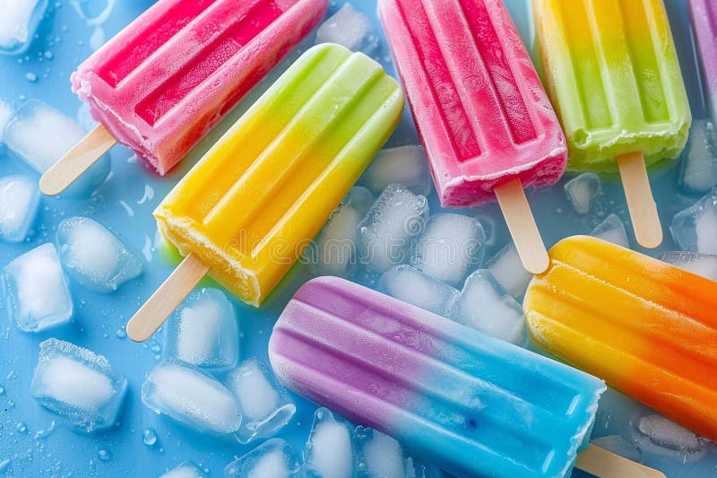 Colorful Ice Cream Popsicles on Ice Stock Illustration - Illustration ...