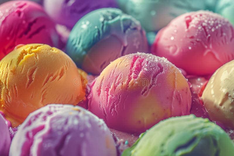 Colorful Ice Cream Scoops in Various Flavors Background Stock Photo ...