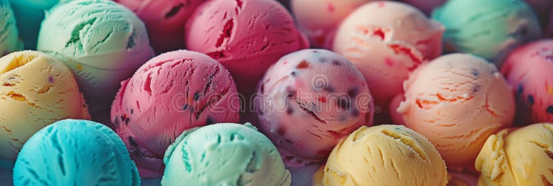 Colorful Ice Cream Scoops Background Banner. Panoramic Web Header Stock ...
