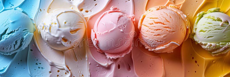 Colorful Ice Cream Scoops Melting Background Banner. Panoramic Web ...