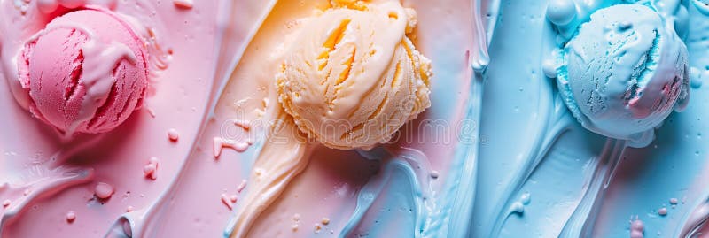 Colorful Ice Cream Scoops Melting Background Banner. Panoramic Web ...