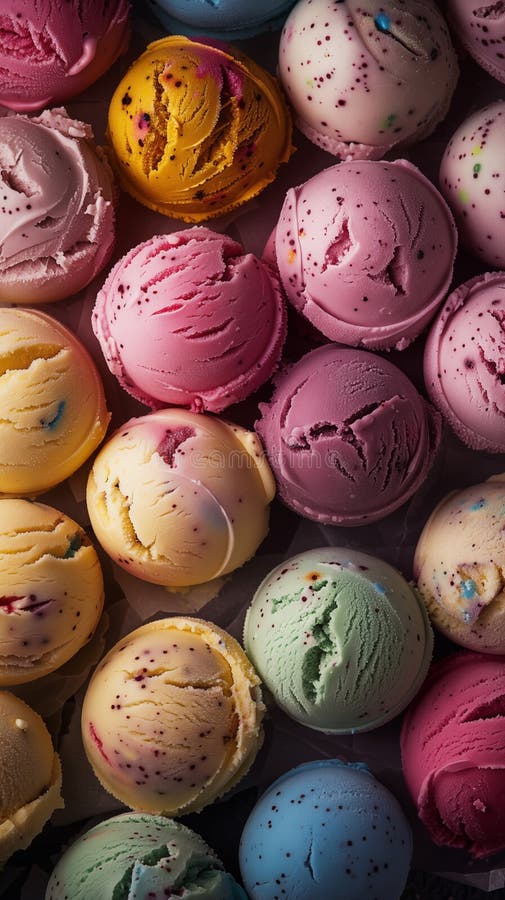 Colorful Ice Cream Scoops in Various Flavors Background Stock Photo ...
