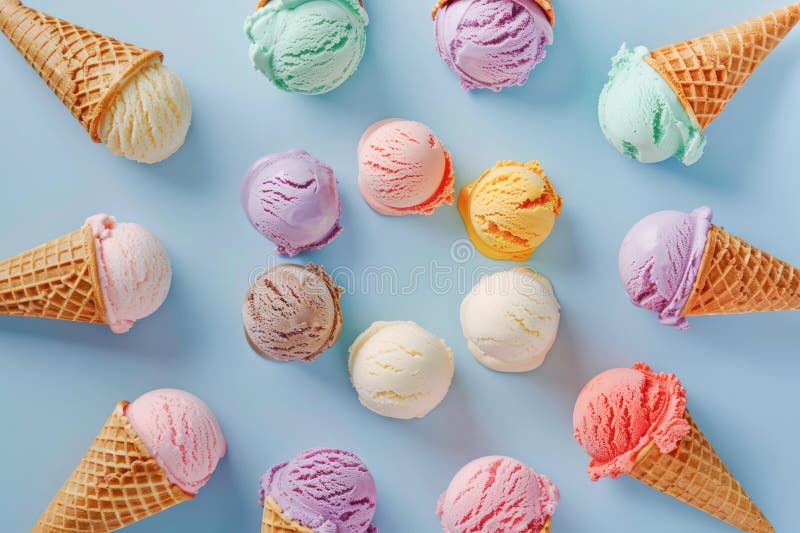 A Delightful Array of Assorted Ice Cream Scoops in Cones, Displayed ...