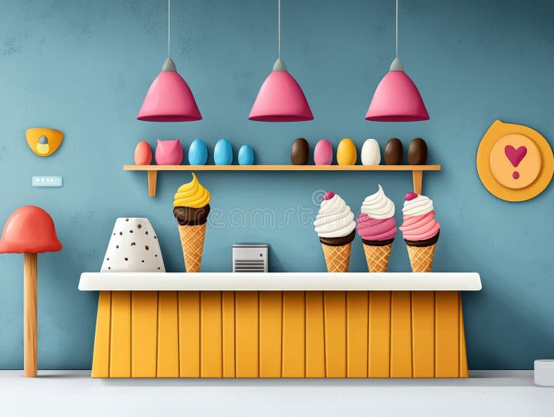 Colorful Ice Cream Shop Interior Design Stock Illustration ...