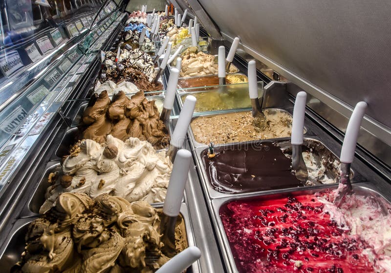Colorful Ice-cream Showcase Stock Photo - Image of container, gelato ...