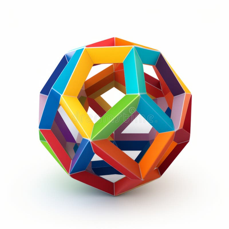 Colorful Geometric Sphere: Bold Modular Sculpture on White Background ...