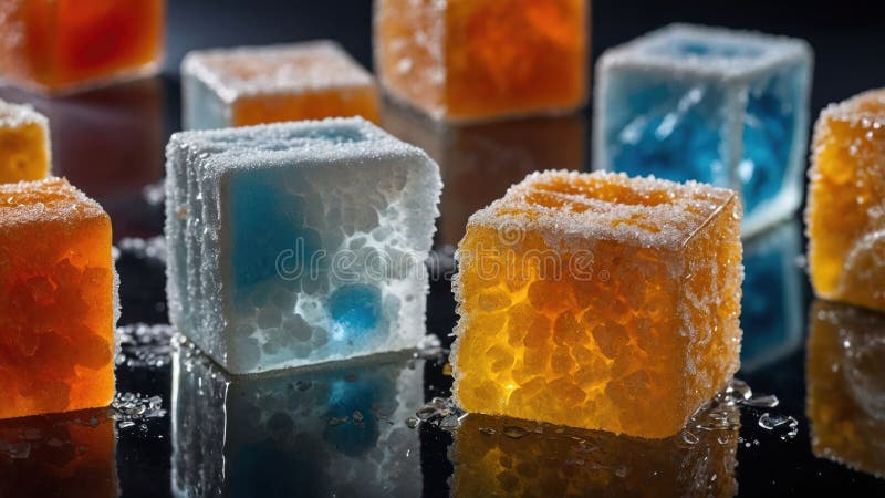 Colorful Ice Cubes with a Frosty Texture, Showcasing Vibrant Hues and ...