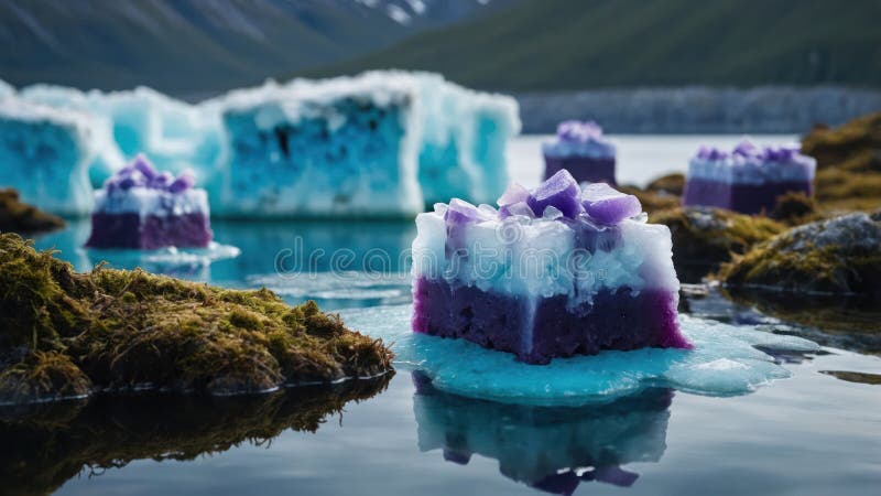 Layered Purple and Blue Ice Cubes on Melting Glacier Stock Illustration ...