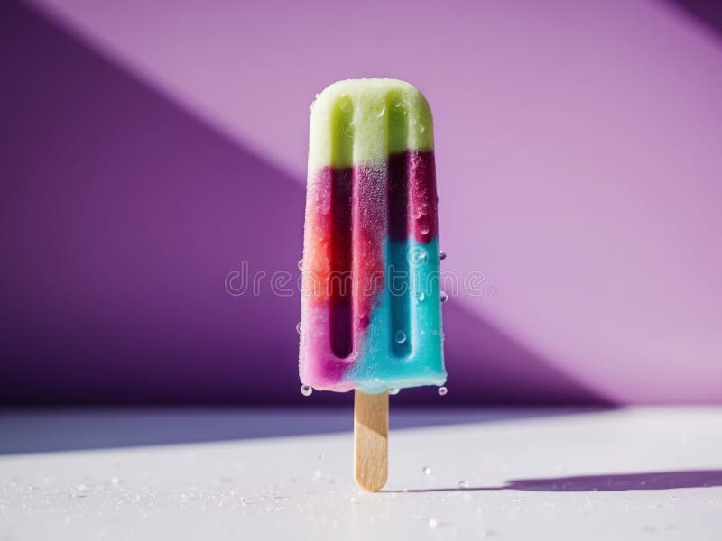 Colorful Ice Pop with Water Droplets on a Purple Background. Stock ...