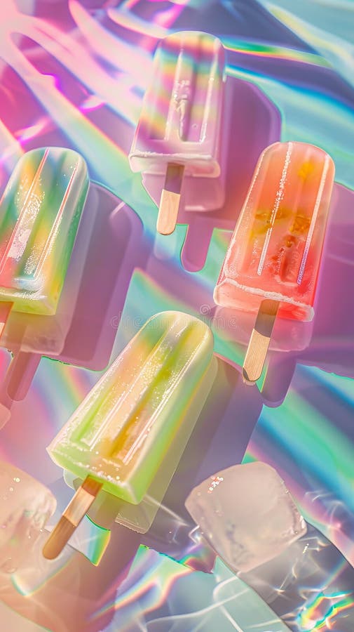 Colorful Ice Pops with Rainbow Reflections on a Pastel Background ...