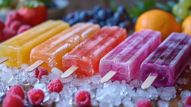 Colorful Ice Popsicles on Ice - Generative Ai Stock Illustration ...