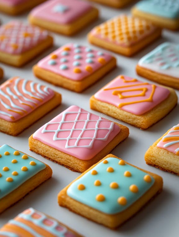Colorful Iced Cookies with Geometric Patterns on Surface Stock Image ...