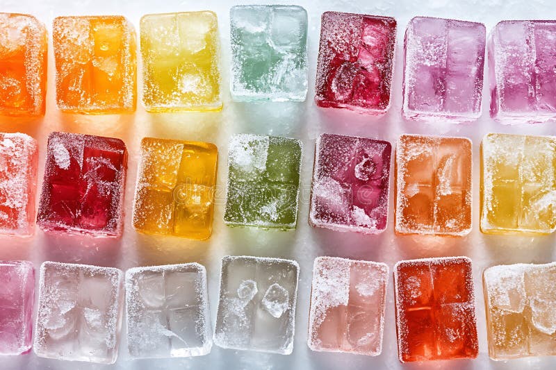 Colorful Iced Cubes on Snowy Surface, Assorted Colors, Fresh, Bright ...