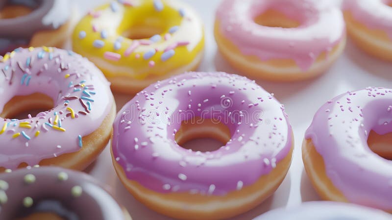 Colorful Iced Donuts with Sprinkles Close-up Display Stock Photo ...