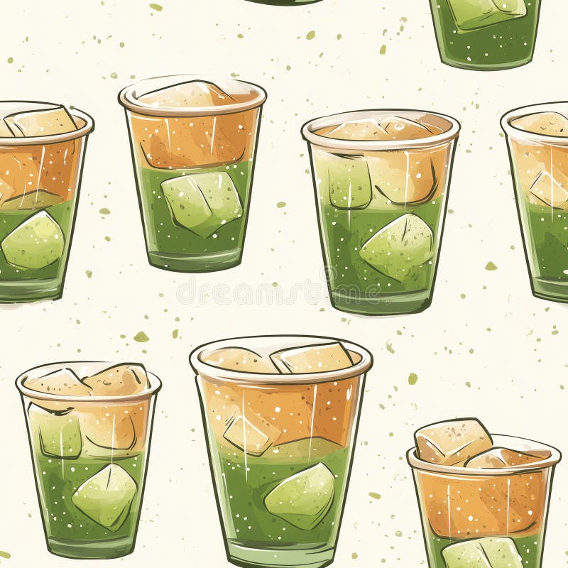 Colorful Iced Green Tea Drink Seamless Pattern Design Stock ...