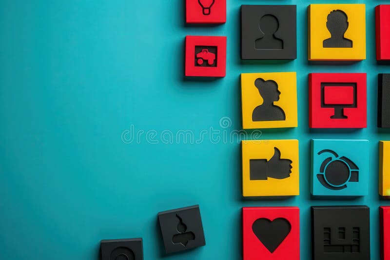 Creative Symbols and Icons Representing CRM Concepts on a Vibrant Solid ...