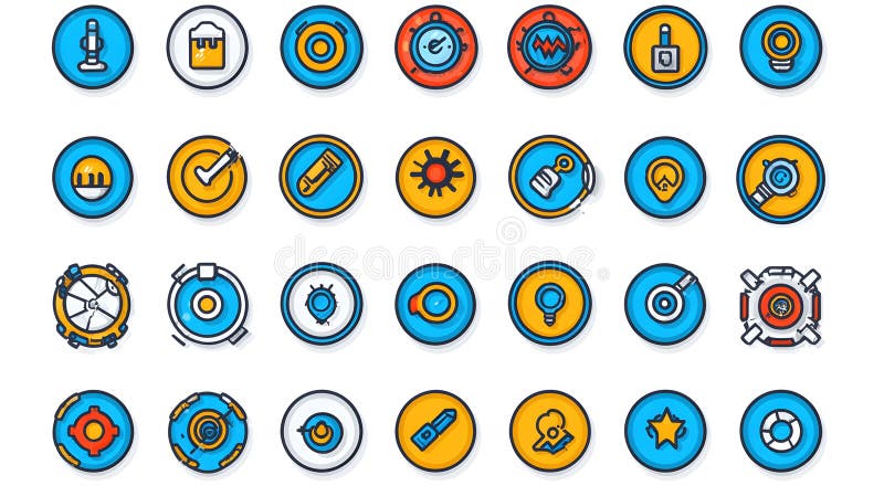 Colorful Icons Featuring Various Tools and Symbols Stock Photo - Image ...
