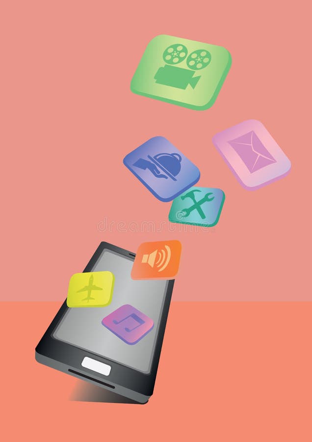 Colorful Icons Flying Out of Mobile Phone Stock Vector - Illustration ...