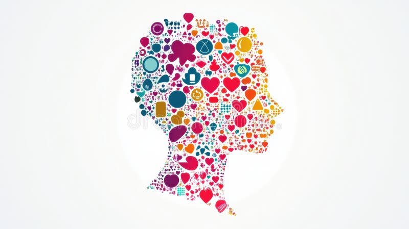 Stylized Human Face Composed of Colorful Icons Representing Diversity ...