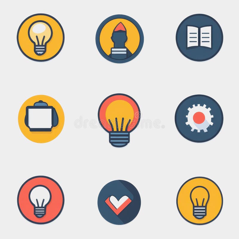 Colorful Icons Representing Creativity, Ideas, Learning, Analysis, and ...