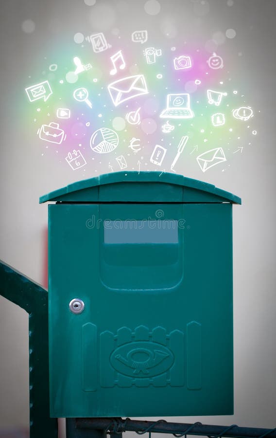 Colorful Icons and Symbols Bursting Out of a Mailbox Stock Photo ...