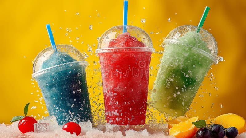 Colorful Icy Drinks with Fruits and Straws Stock Image - Image of ...
