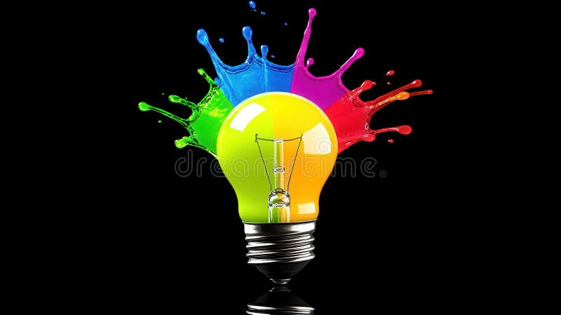 Colorful Idea Light Bulb Bursting with Creative Splashes on Black ...