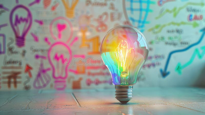The Colorful Idea Lightbulb. AI Generated Stock Image - Image of bright ...