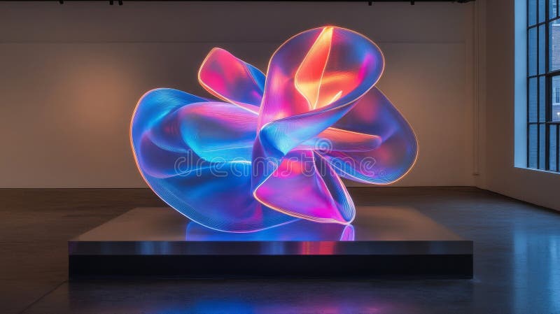 Colorful Illuminated Abstract Sculpture in Modern Gallery Stock ...