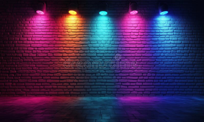 Colorful Illuminated Brick Wall with Vibrant Stage Lighting Effects ...