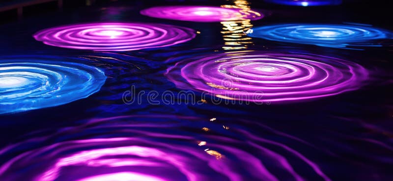 Colorful Illuminated Circles in Water Creating Mesmerizing Ripple ...