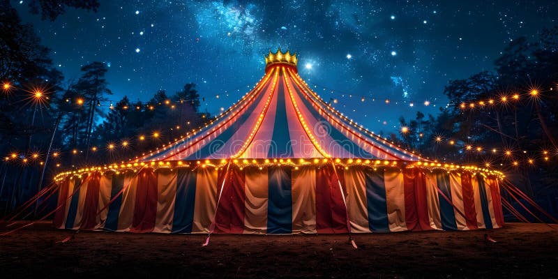 Colorful and Illuminated Circus Tent with Stars in the Night Sky ...
