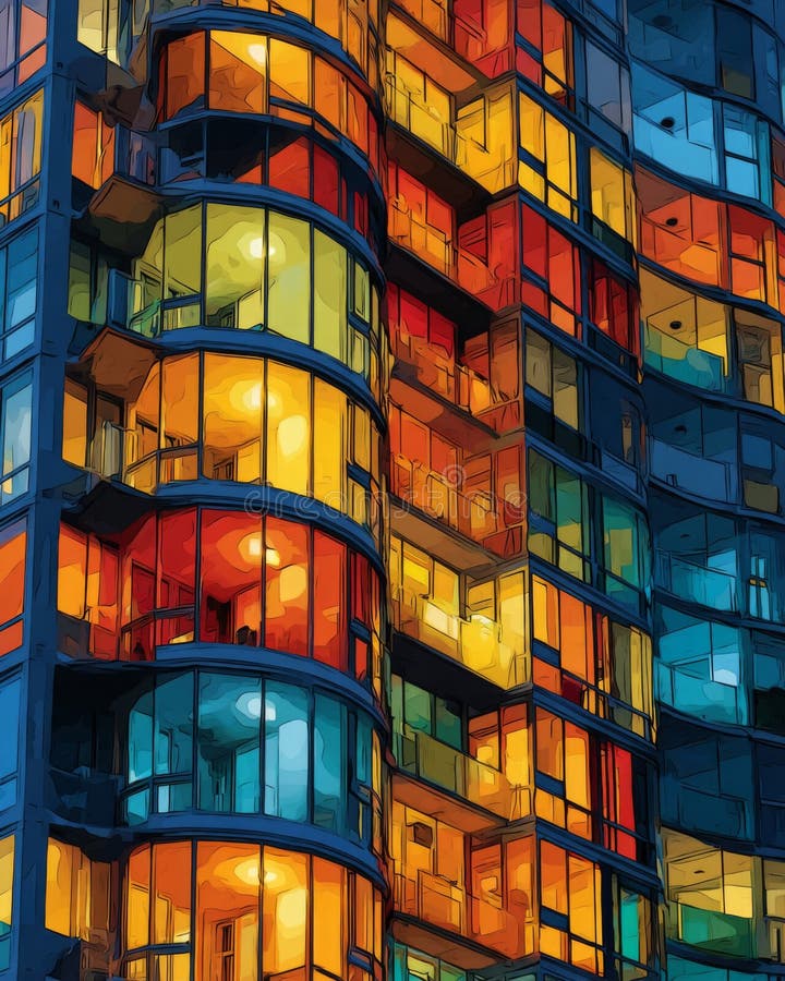 Colorful Illuminated City Building at Night Stock Illustration ...