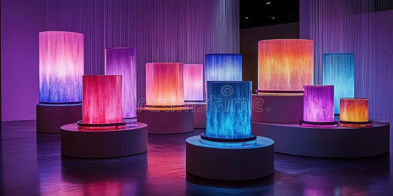 Colorful Illuminated Columns Create a Vibrant Atmosphere in a Modern ...