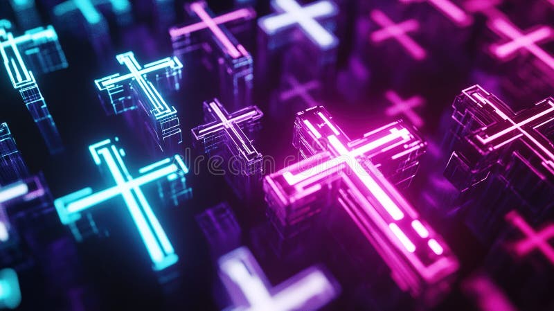 Colorful Illuminated Crosses in a Dark Background Display a Striking ...