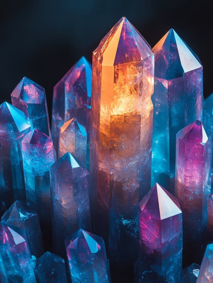 Colorful Illuminated Crystals with Sharp Facets and Reflections. Stock ...