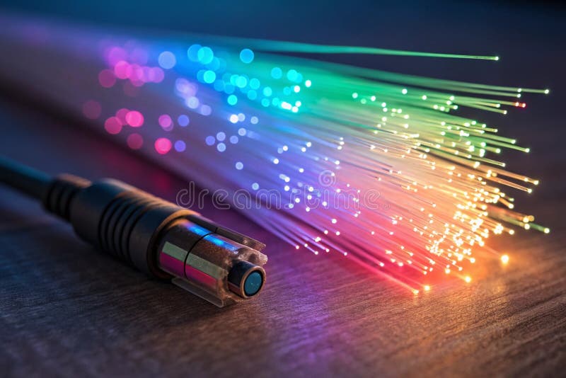 Colorful Illuminated Fiber Optic Cable Close-up - Generated by Ai Stock ...