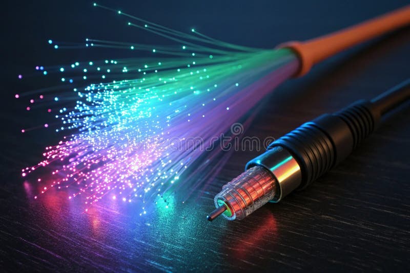 Colorful Illuminated Fiber Optic Cable Close-up - Generated by Ai Stock ...