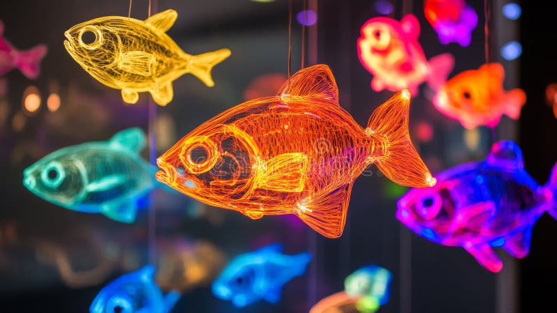 Colorful Illuminated Fish Mobile Hanging Decor Stock Illustration ...