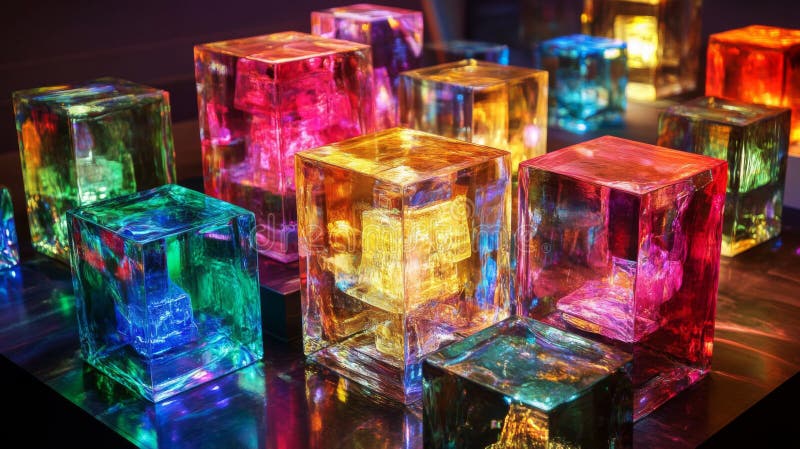 Colorful Illuminated Glass Cubes Abstract Art Installation Stock ...