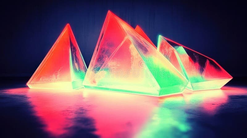 Colorful Illuminated Glass Pyramids Create a Vibrant, Abstract Visual ...