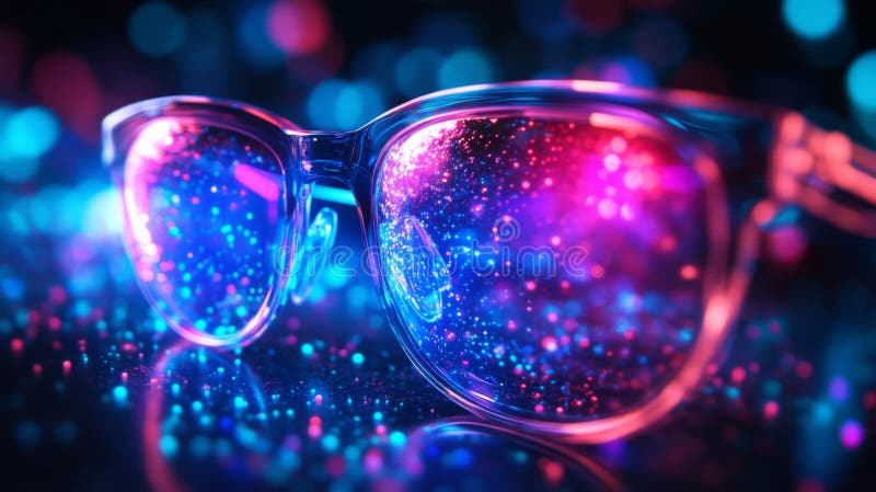 Colorful Illuminated Glasses Reflecting Pink and Blue Lights Stock ...