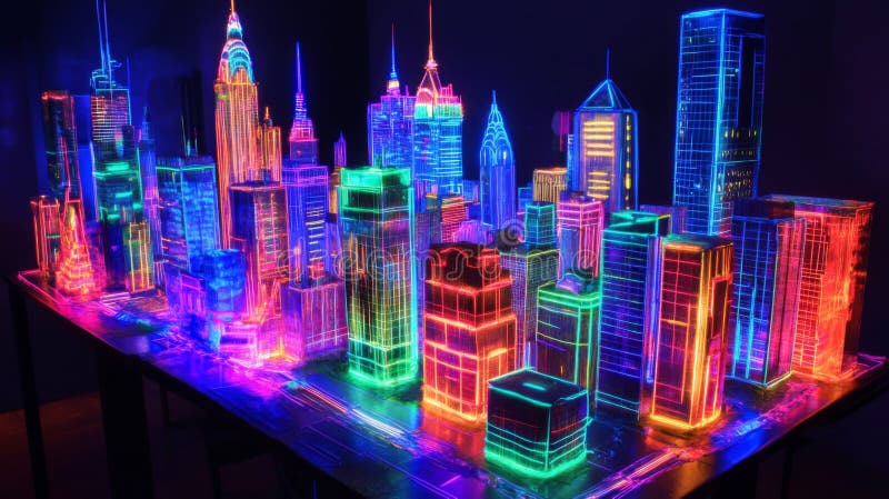 Colorful Illuminated Model City at Night Stock Illustration ...