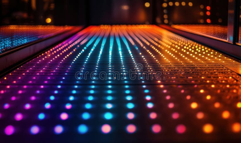 Colorful Illuminated Pathway with Vibrant LED Lights Creating a ...