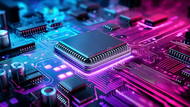 Colorful Illuminated Processor on Circuit Board, a Glimpse into Modern ...