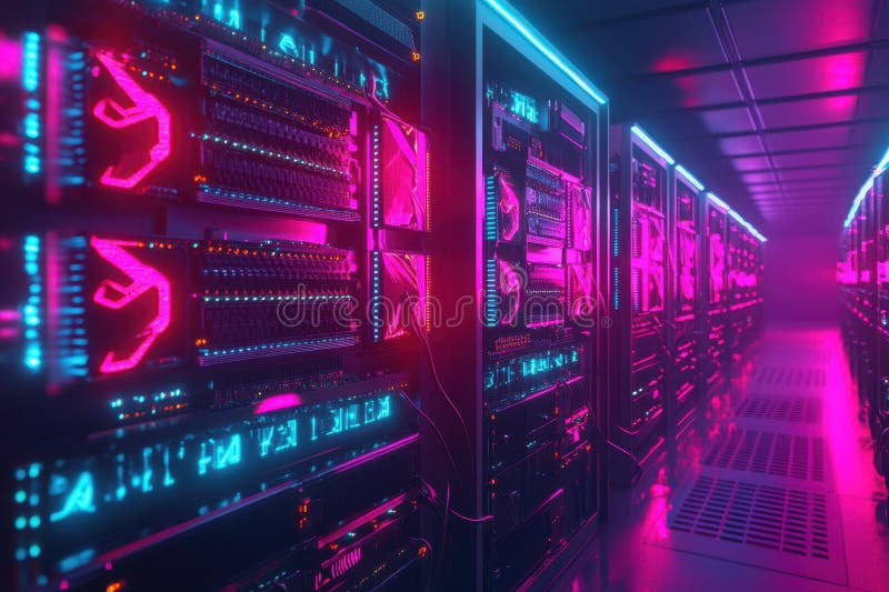 Colorful Illuminated Server Room Showcasing High Tech Data Storage ...