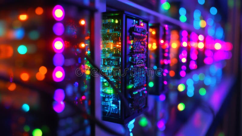 Colorful Illuminated Servers in Data Center Stock Illustration ...