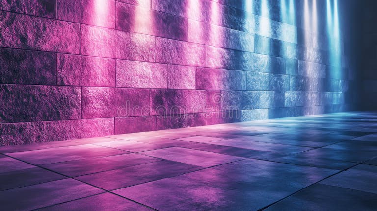 Colorful Illuminated Wall with Reflections and Textured Surfaces Stock ...